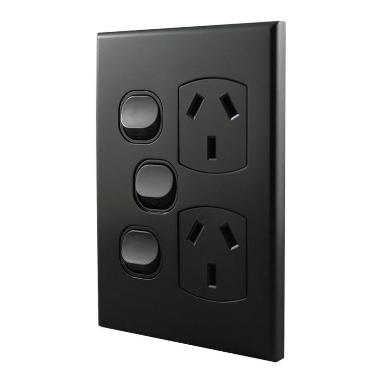 Double Power Point With Extra Switch – VERTICAL MATTE BLACK POD10XVMB ...